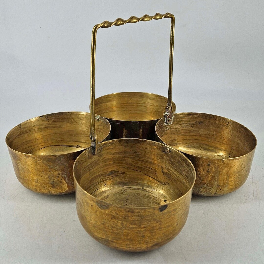 Vintage Brass Four Bowl Serving Piece Chowmukh Chopala W Handle - Etsy