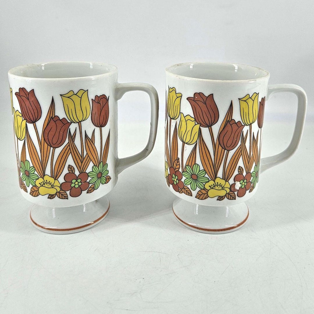 Vintage Pair of Retro Mod Colorful Tulip Footed Ceramic Mugs Cups - Etsy