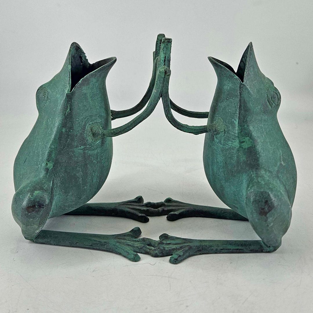 Vintage Open Mouth Bronze Verdigris Metal Frogs Frog Vase Planter ...