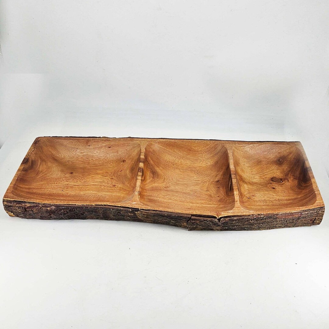 Beautiful Hand Crafted Wood Live Edge Divided Bowl Dish Rustic Rugged ...