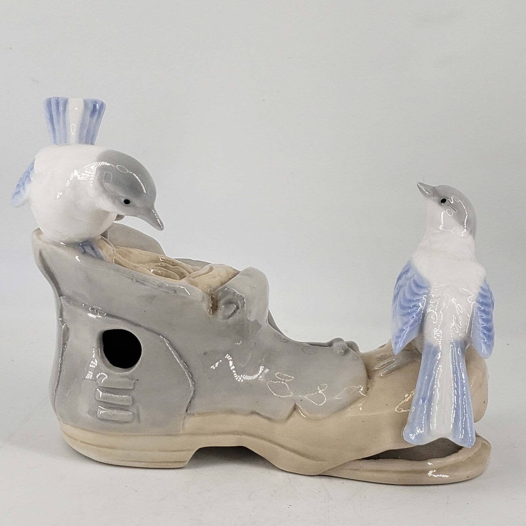 Vintage Ceramic Figural Worn Boot Shoe W Sparrows Bird and Nest ...