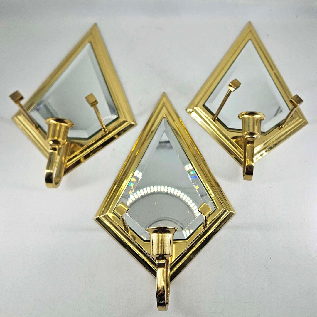 Set of 3 Retro Partylite Infinity Candle Wall Sconce Brass Beveled ...