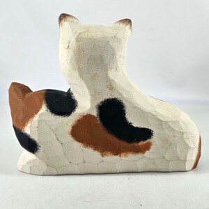 James Haddon Cat Figurine Wooden Sculpture Glass Eyes Calico Folk Art ...