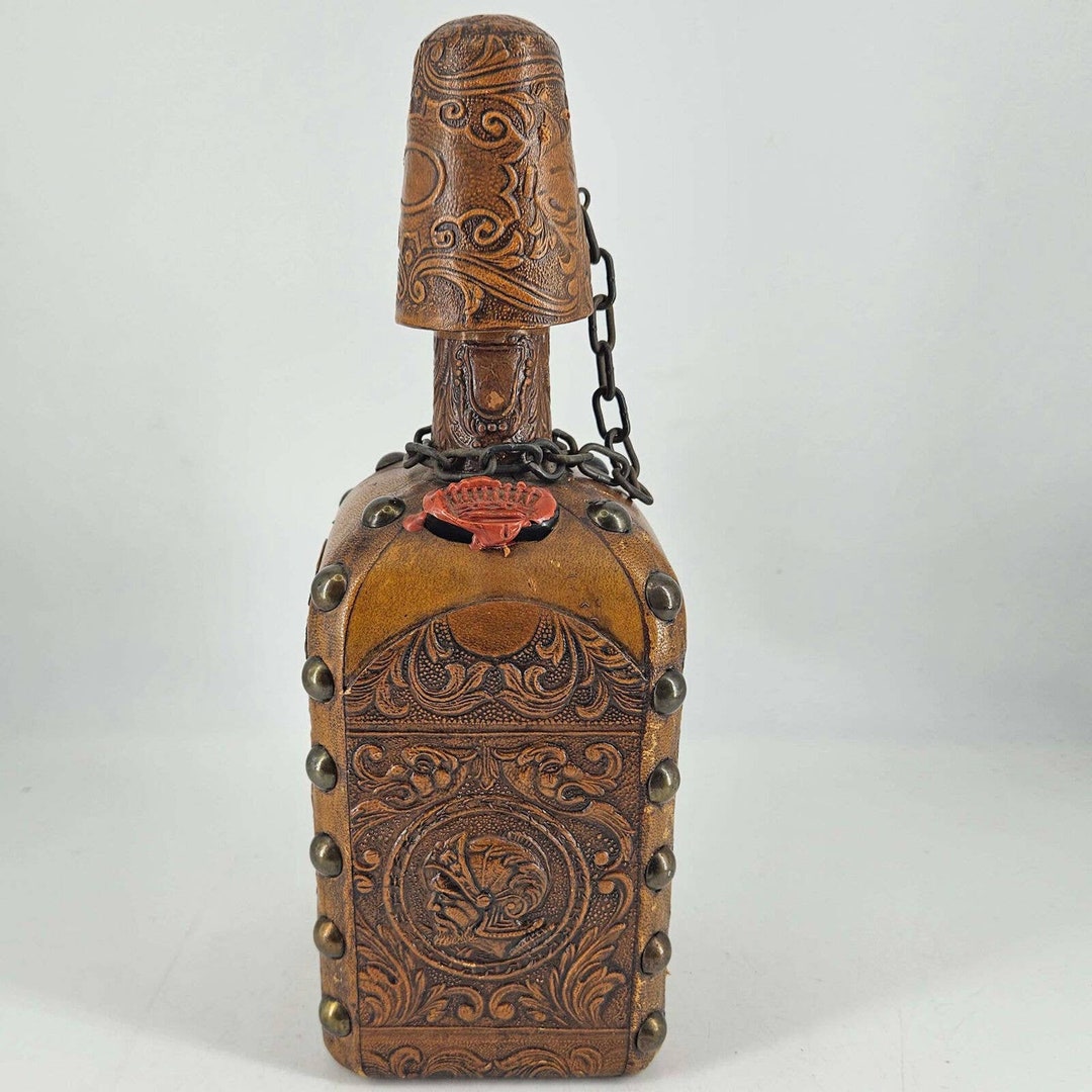 Tooled Leather Wrapped Liquor Bottle Decanter With Chained Stopper ...