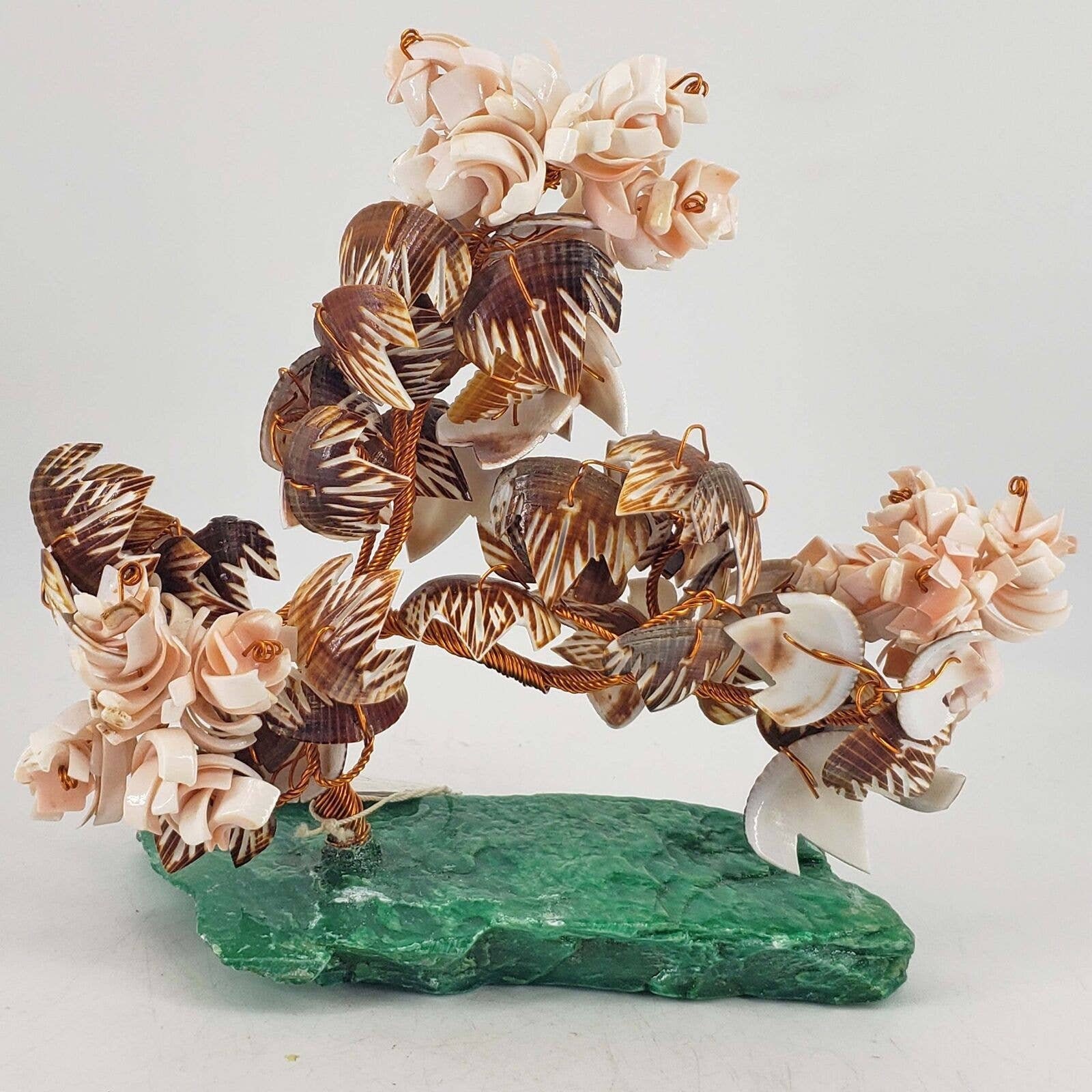 Vintage MCM Style Twisted Copper Wire Fortune Tree Shell Leaves Stone ...