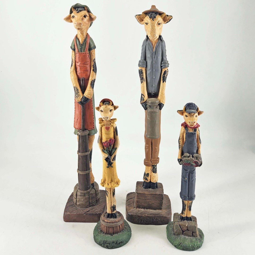 Vintage Jim Shore Pencil Skinny Cow Family Figurine Folk Art Signed Set ...