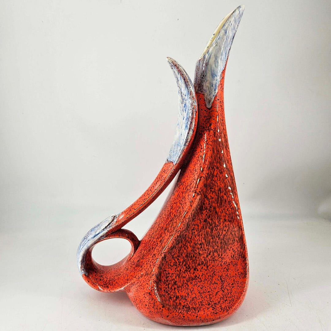 MCM Mid Century Modern California Pottery Orange Atomic Ewer Pitcher ...