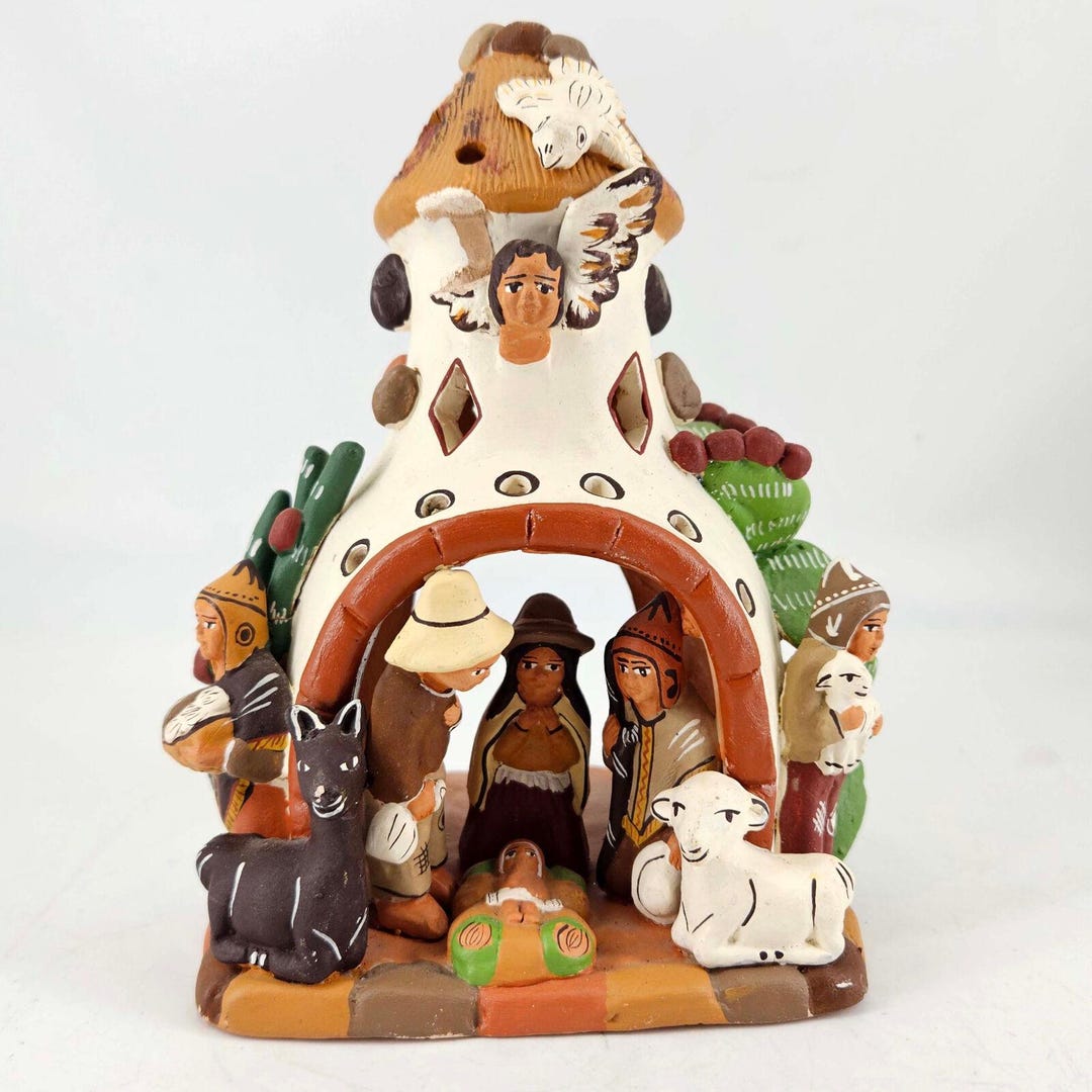 Peruvian Nativity Scene Peru Folk Art Artisan Terra Cotta Clay Votive ...