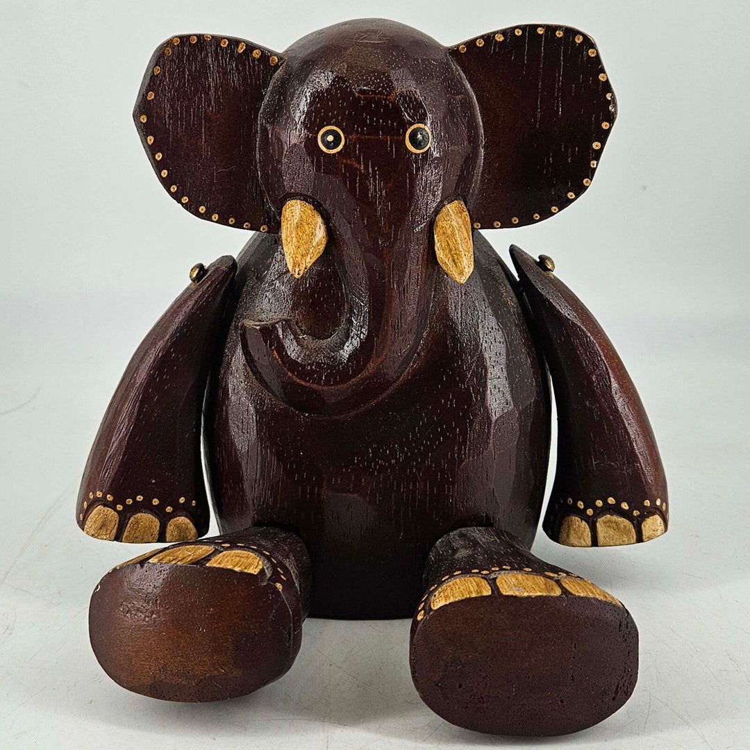 Carved Wood Wooden Cute Elephant Shelf Sitter Dangly Legs Decor - Etsy