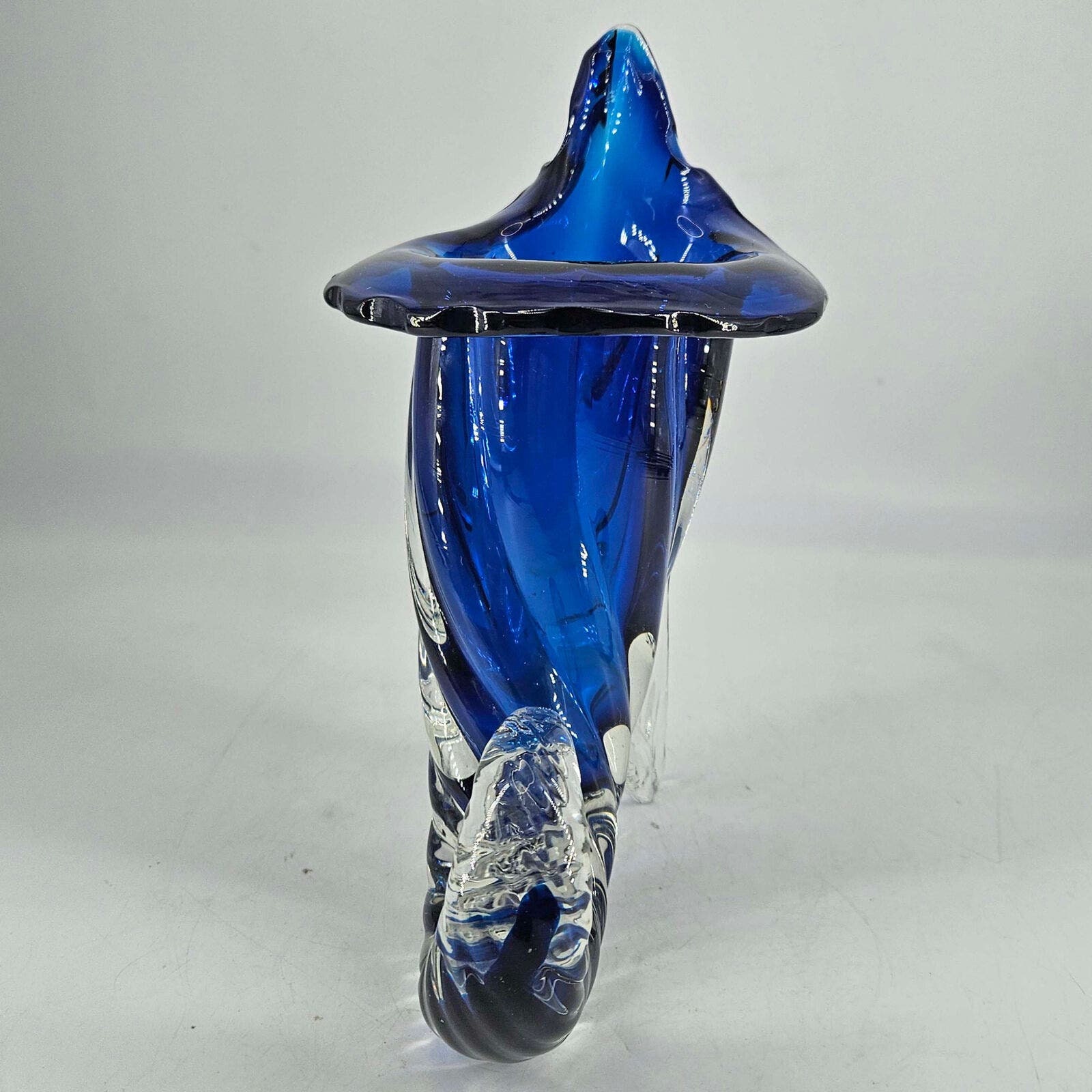 Vintage Hand Blown Art Glass Cobalt Blue Cornucopia Jack in a Pulpit ...