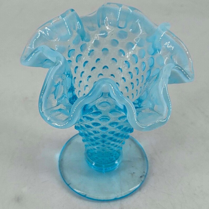 Vintage Blue Opalescent Fenton Ruffled Hobnail Glass Small Bud Vase - Etsy