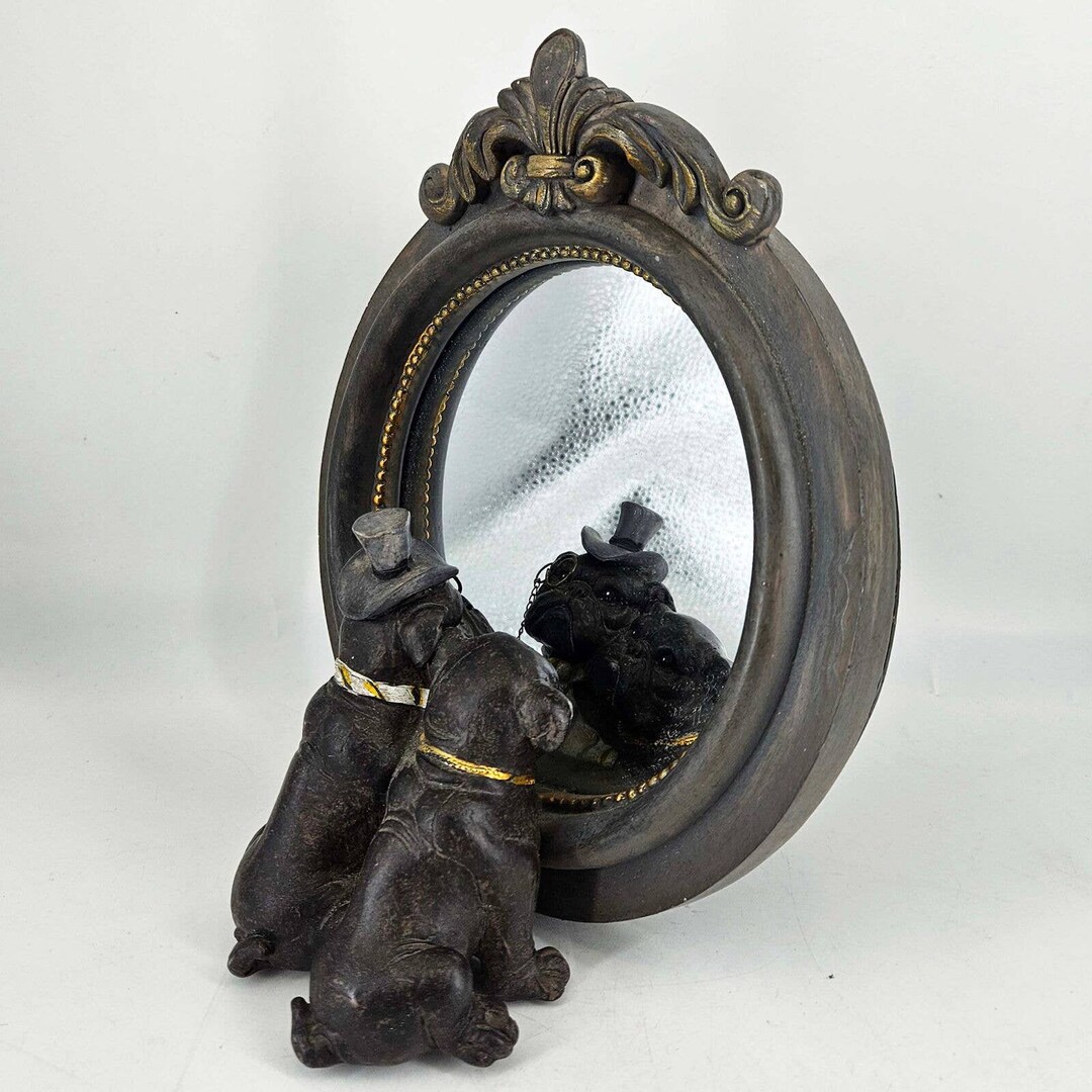 Vintage Victorian Style Table Top Mirror Whimsical Bulldogs Moniker ...