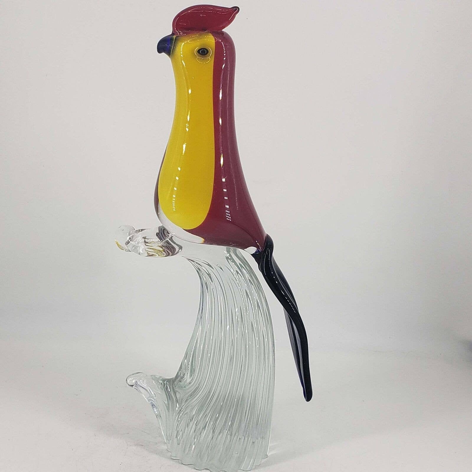 Art Glass Hand Blown Parrot Bird Red Yellow Blue Figurine Sculpture 13 ...