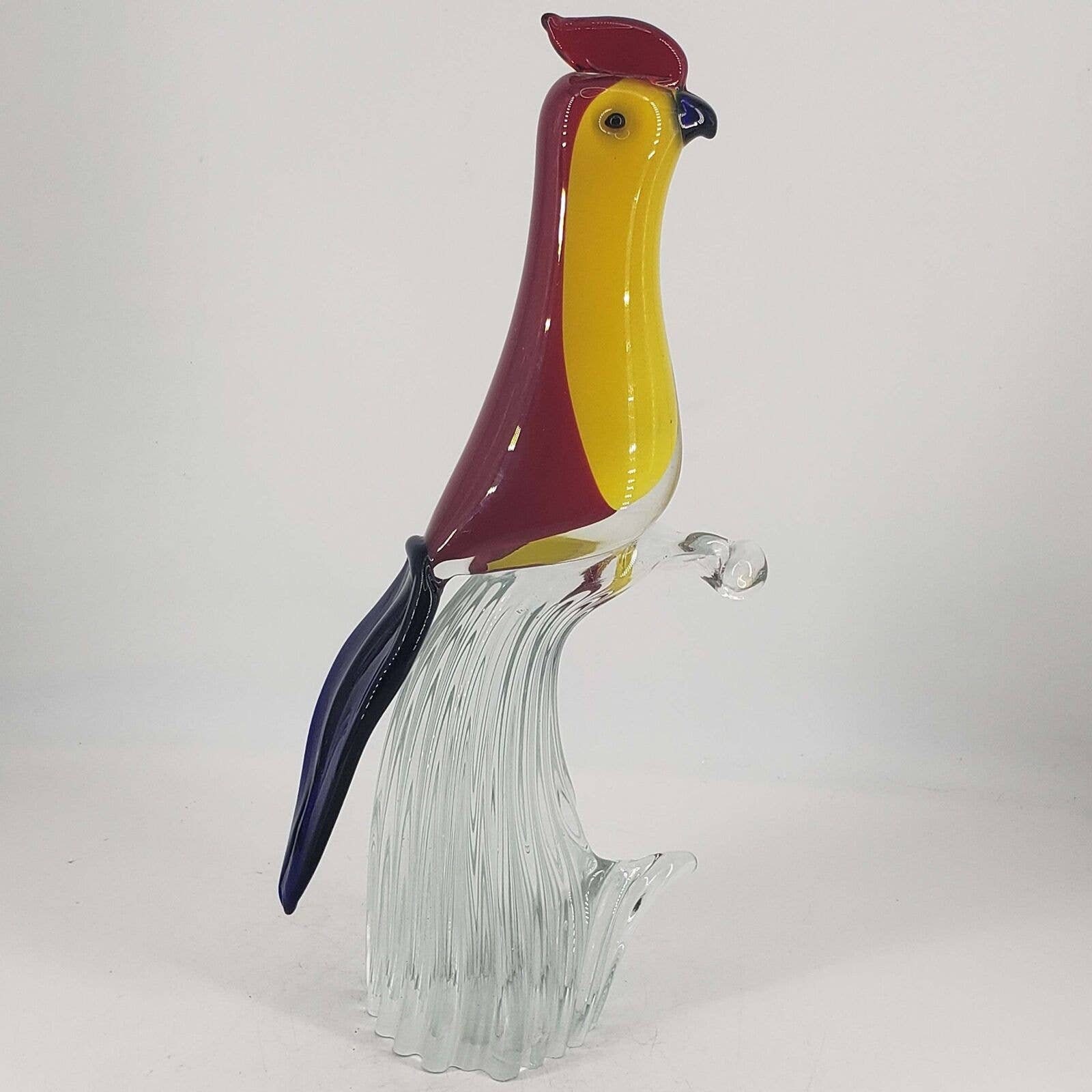 Art Glass Hand Blown Parrot Bird Red Yellow Blue Figurine Sculpture 13 ...