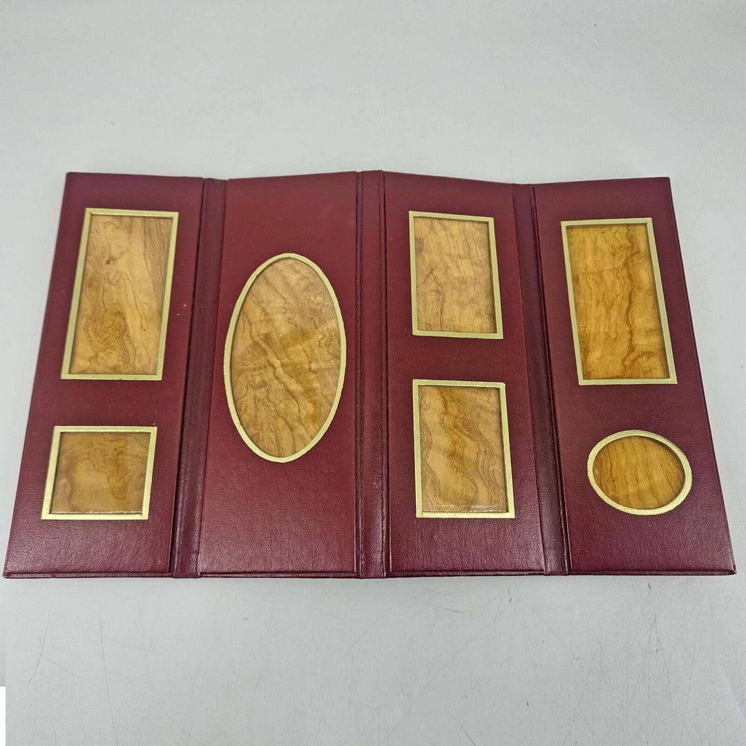 Vintage Folding Faux Leather Travel Picture Frame Case Burgundy Floral ...