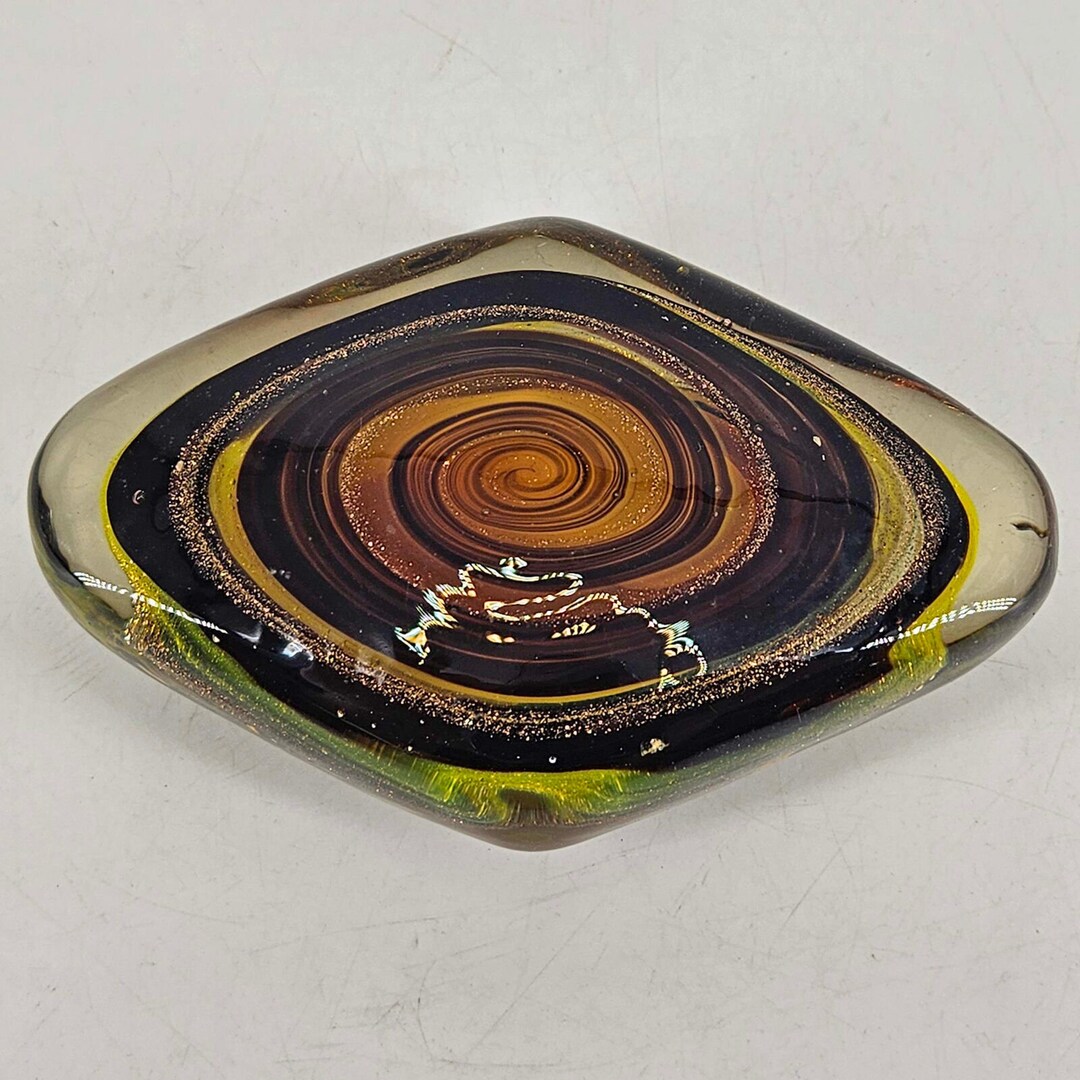 Hand Blown Studio Art Glass Paperweight Aventurine Swirl Unique Shape ...