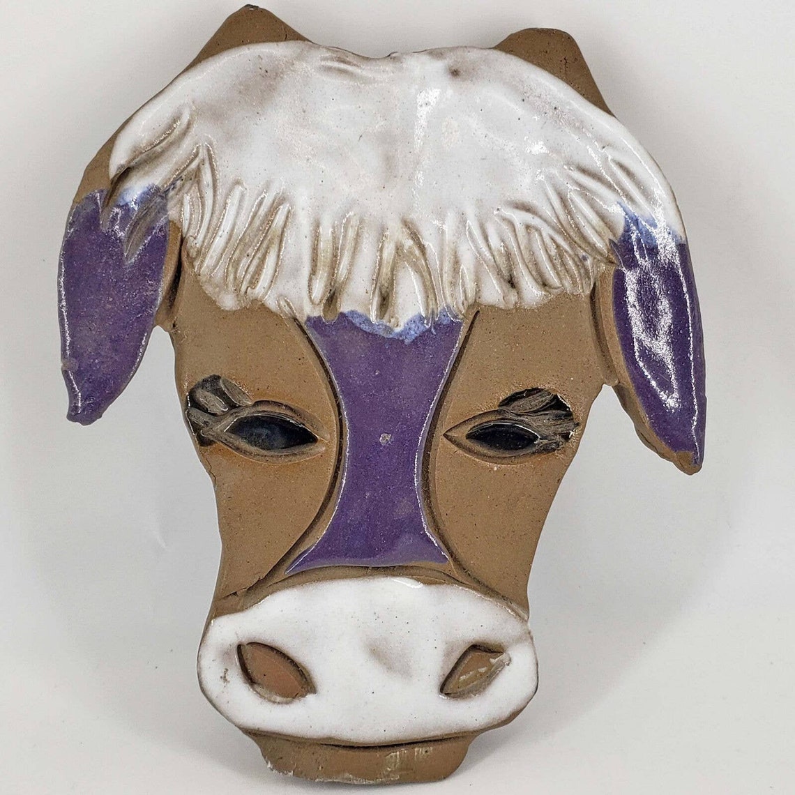 Vintage Ceramic Clay Cow Calf Cow Head Face Glazed Decor - Etsy