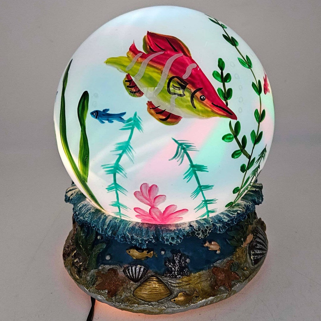 Tropical Aquarium Coral Reef Fish Hand Painted Night Light Accent Lamp ...