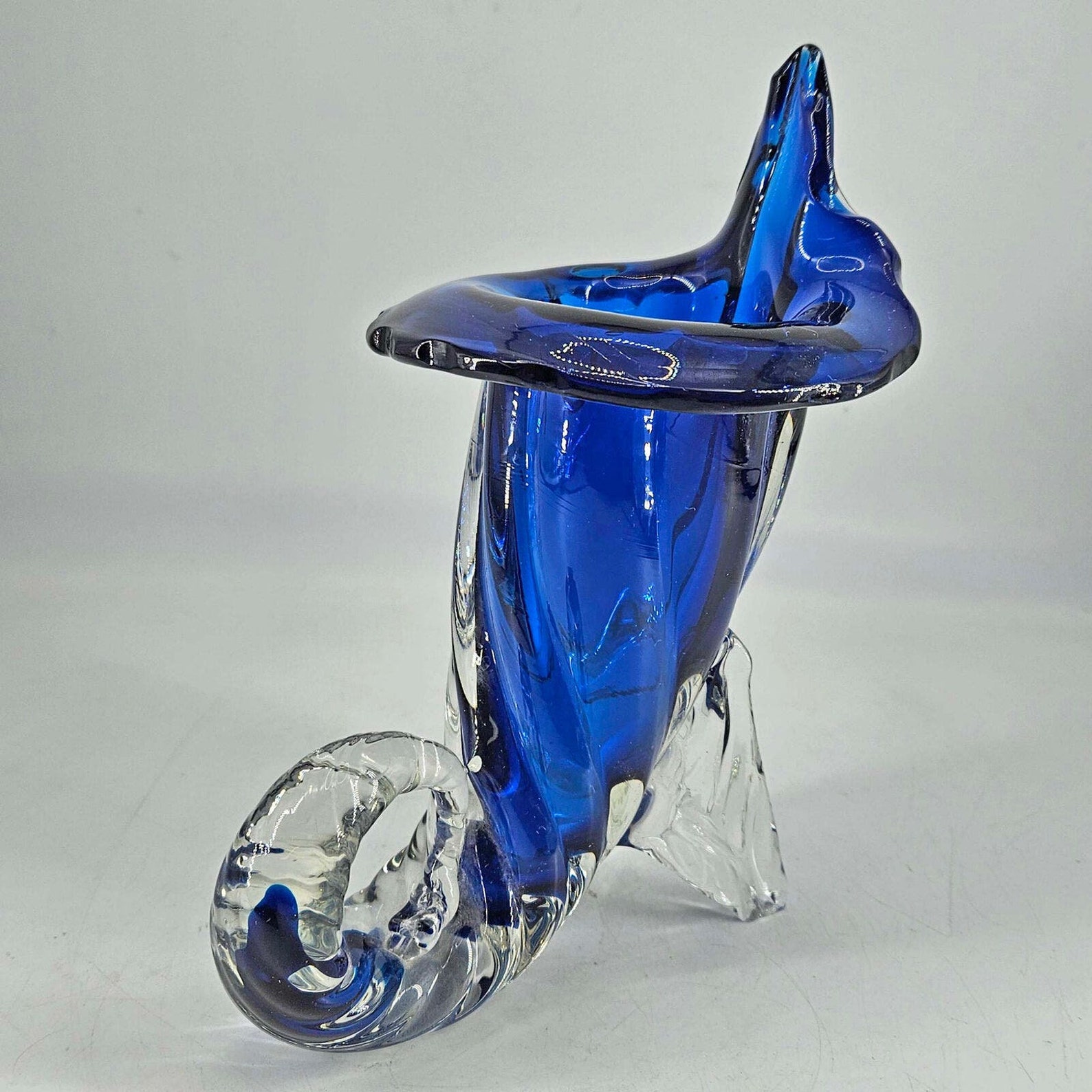 Vintage Hand Blown Art Glass Cobalt Blue Cornucopia Jack in a Pulpit ...