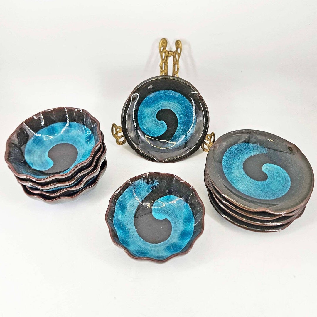 Set of 10 Kyo Shimizu Art Pottery Cracked Glaze Small Plates Dishes ...