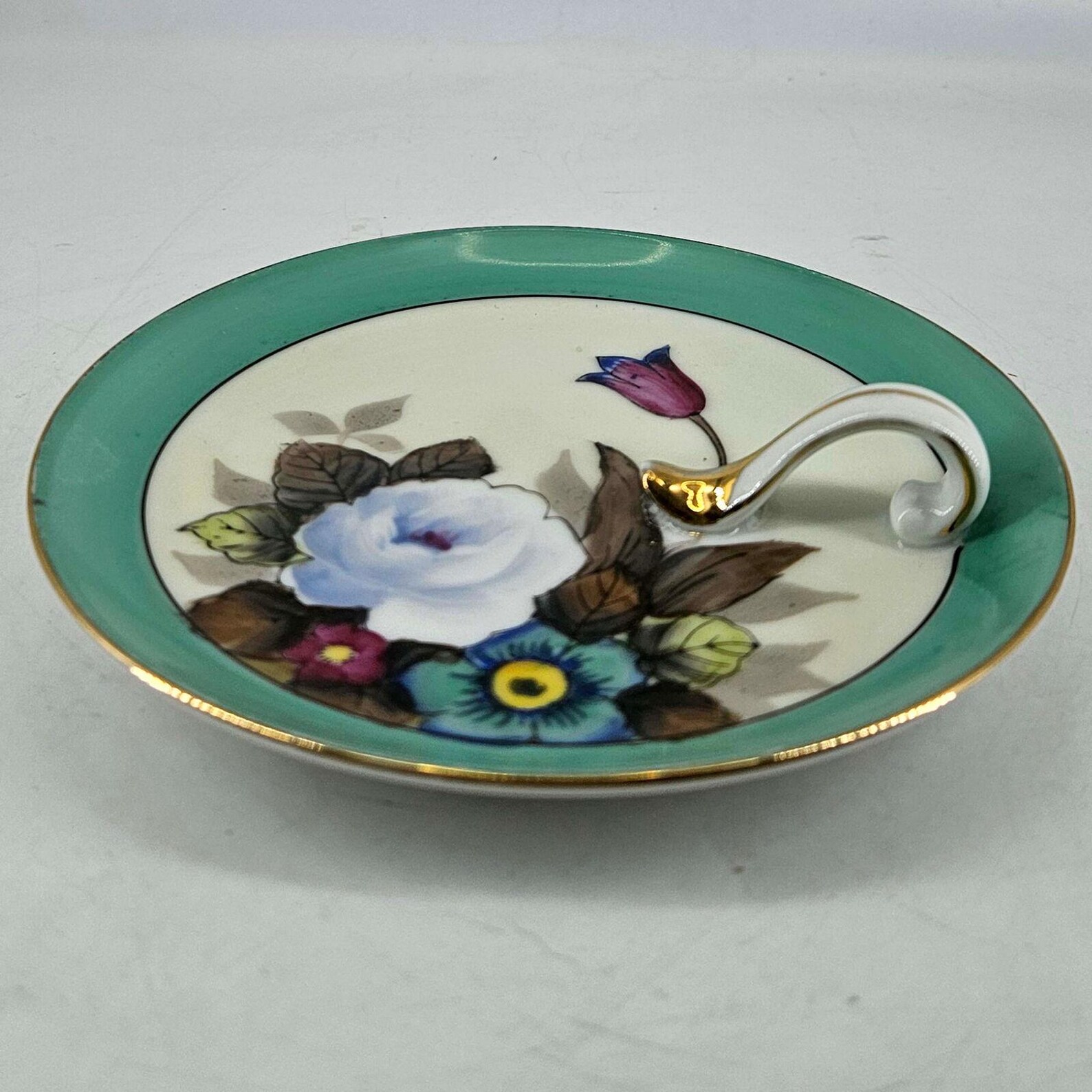 Hand Painted Floral Green Gold NORITAKE Nappy Trinket Dish W Handle - Etsy