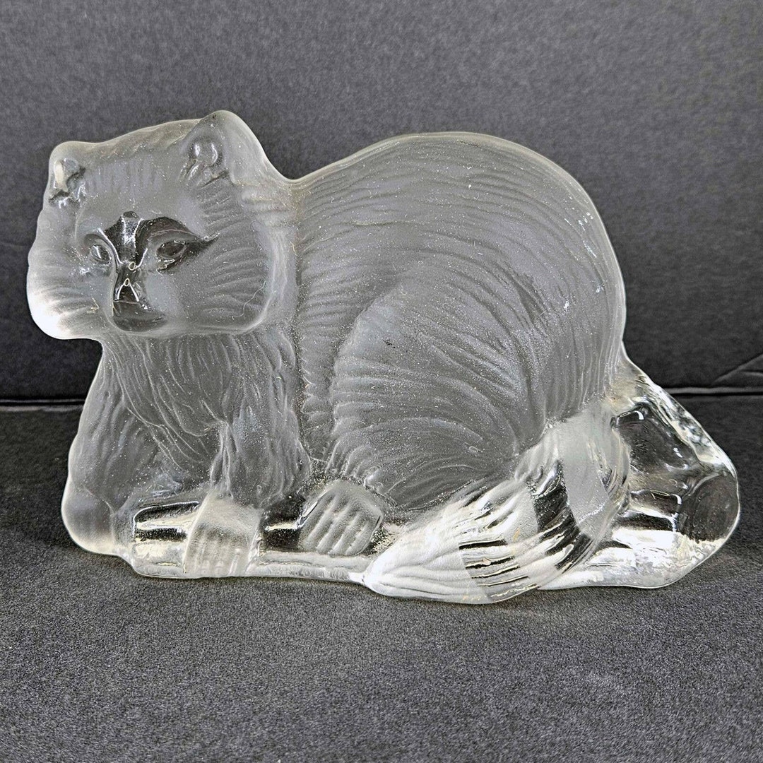 Vintage Viking Glass Clear Crystal Satin Raccoon Figurine Paperweight ...