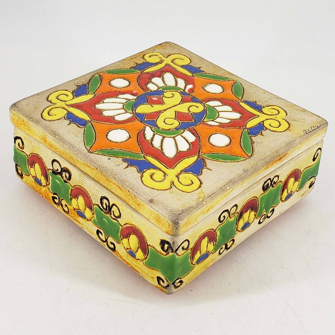 Mic Century Boho Colorful Ceramic Studio Pottery Trinket Box W/lid - Etsy