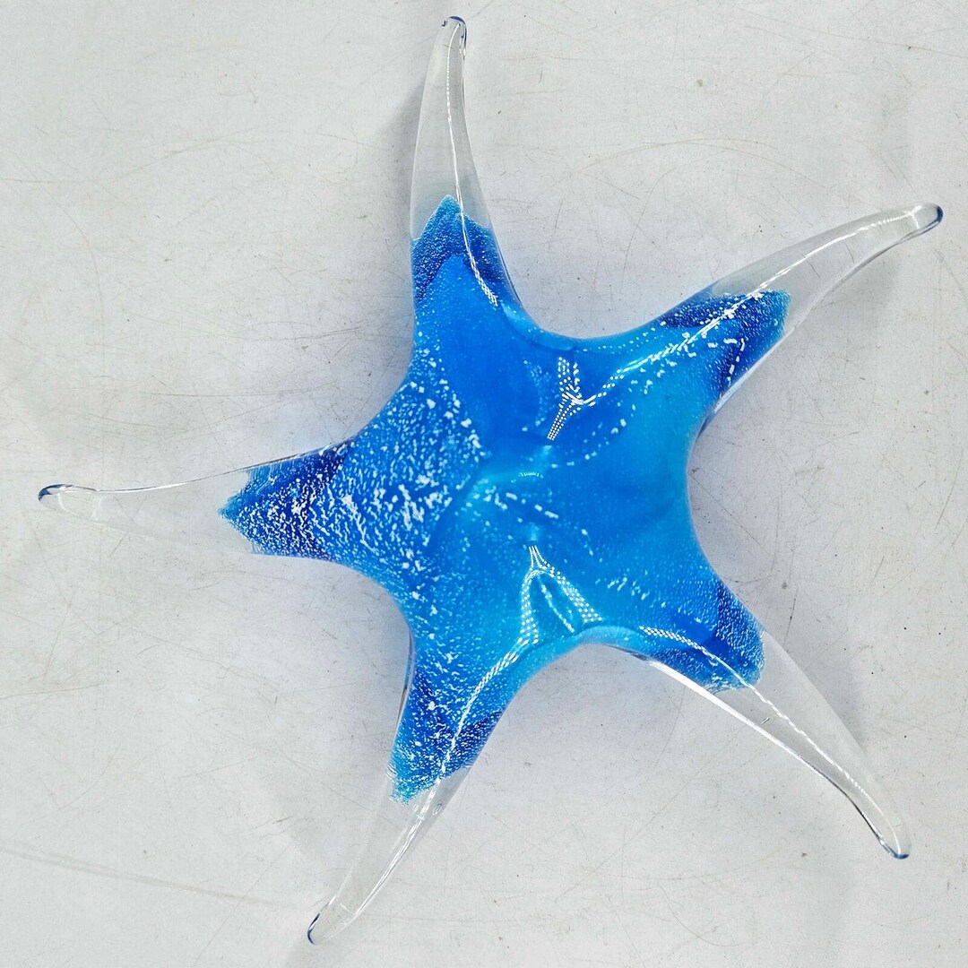 Hand Blown Silver Aventurine Aqua Blue Glass Sea Star Fish Paperweight 8" - Etsy
