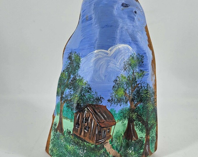 Cypress Knee Wood Hand Painted Folk Art Country Cottage Core Scene - Etsy