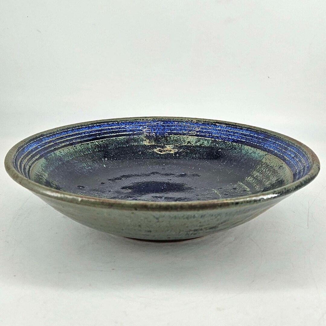 Vintage Signed Studio Art Pottery Laurie Blue Glazed Dish Bowl Handmade ...