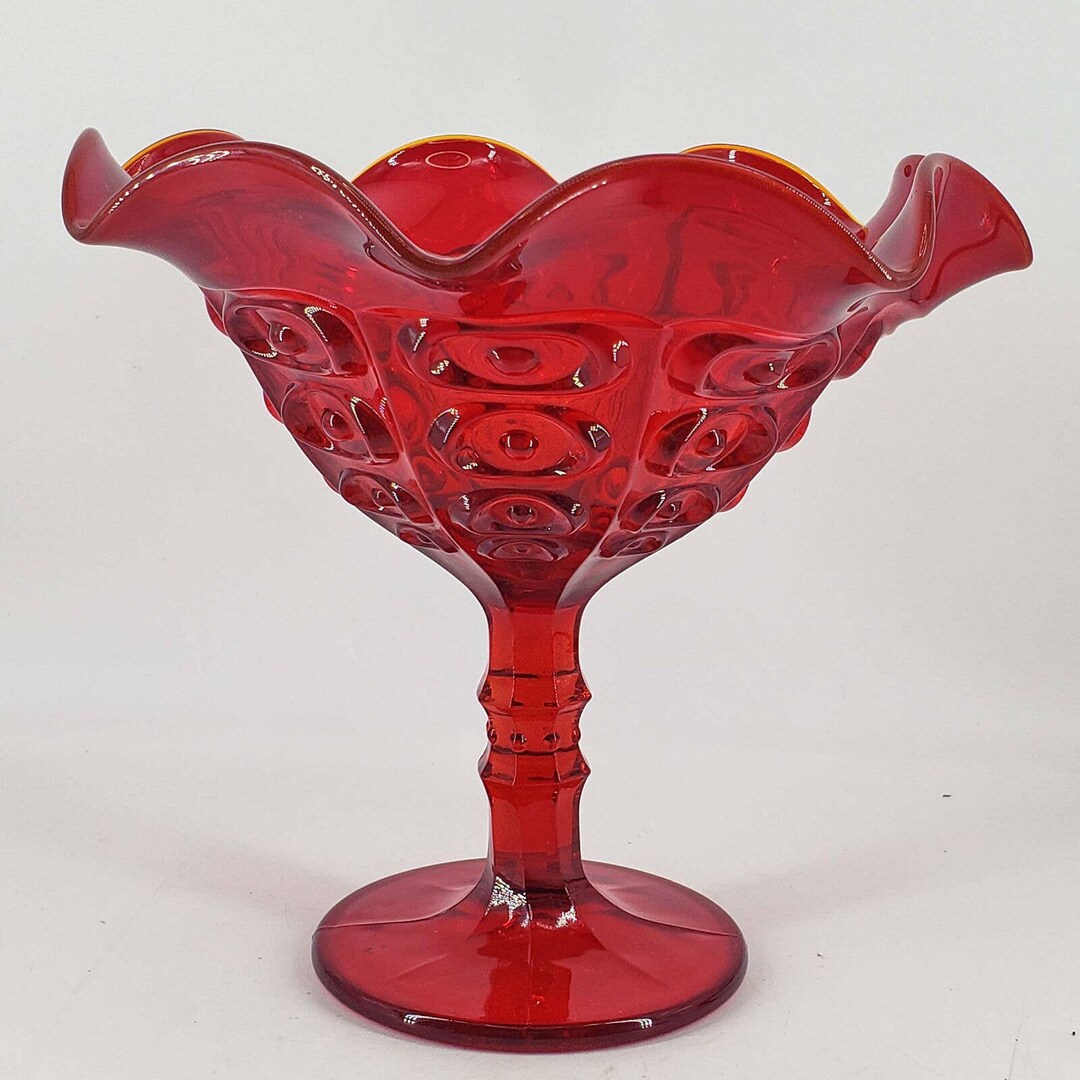Vintage Viking Glass Bullseye Ruby Red Amberina Glowing Edge Footed ...