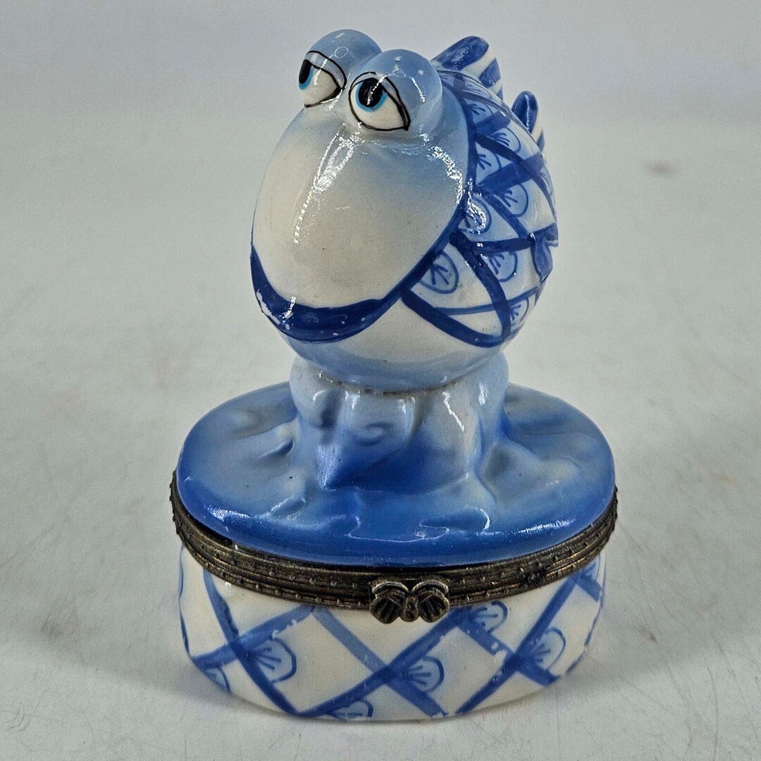 Vintage Ceramic Blue White Cute Fish Hinged Trinket Box - Etsy