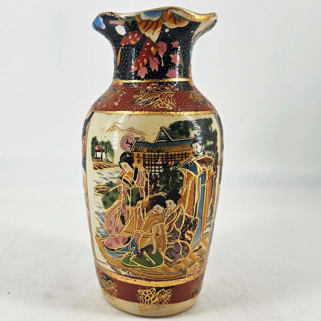 Vintage Satsuma Hand Painted Vase Geisha Girls Floral Japan - Etsy