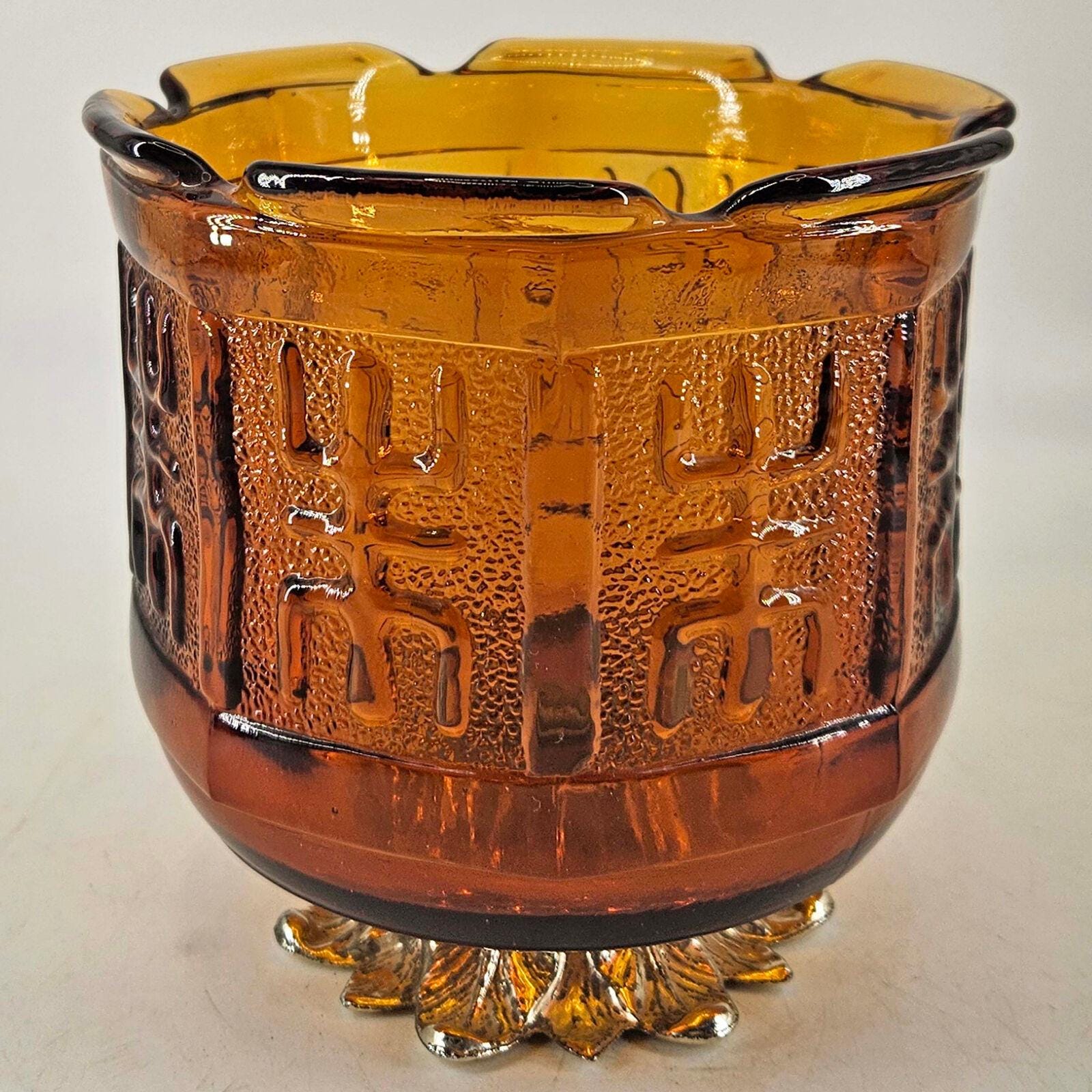 MCM Mid Century Modern Amber Glass Footed Vase Centerpiece Planter - Etsy