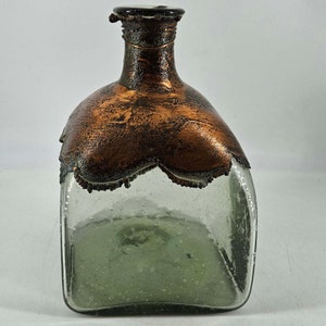 Studio Art Hand Blown Glass Bottle W Applied Copper Detail Unique - Etsy