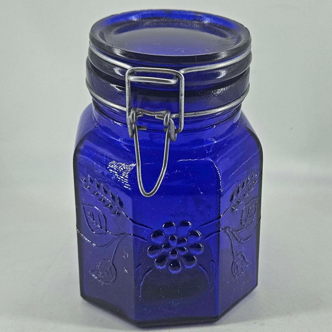 Cobalt Blue Glass Lidded Floral Mason Jar Canister Madei in Italy 7” - Etsy