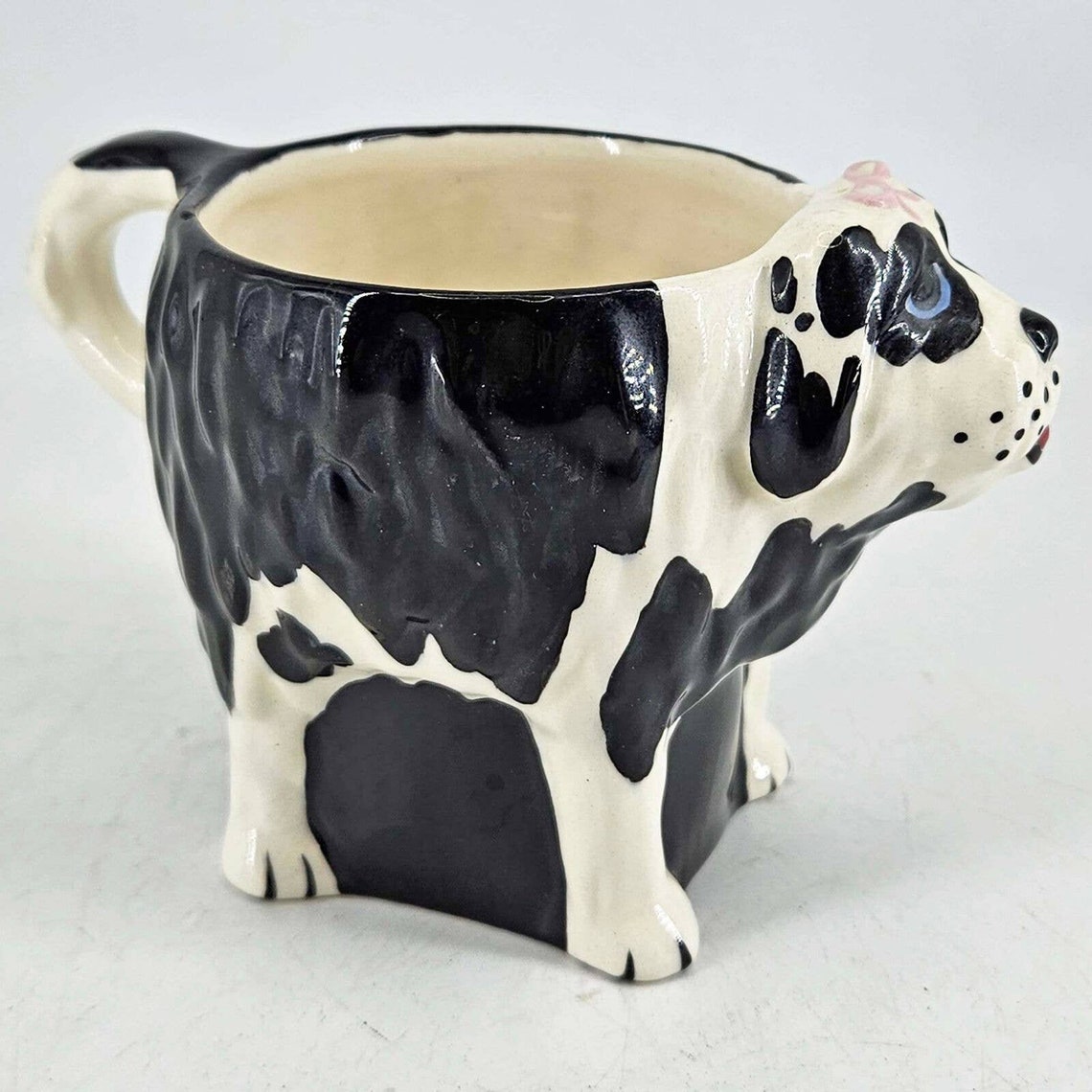 Tom Hatton Artist Signed Ceramic Black White Dog W Pink Bow Mug - Etsy