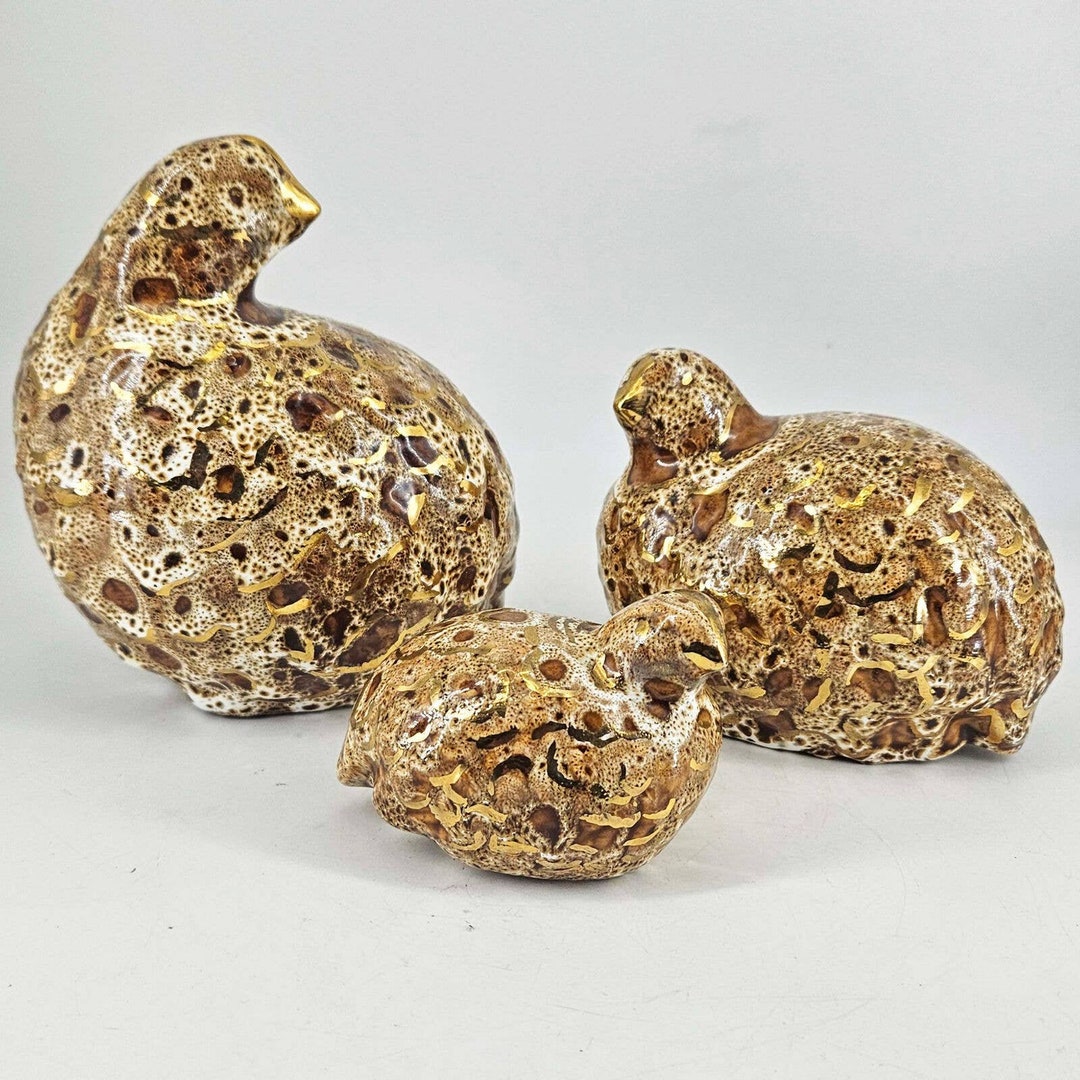 Set of 3 Vintage Mid Century Hand Painted Ceramic Quail Family ...