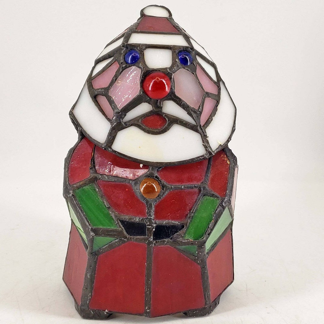 Vintagtiffany Style Stained Glass Santa Claus Tealight Holder - Etsy