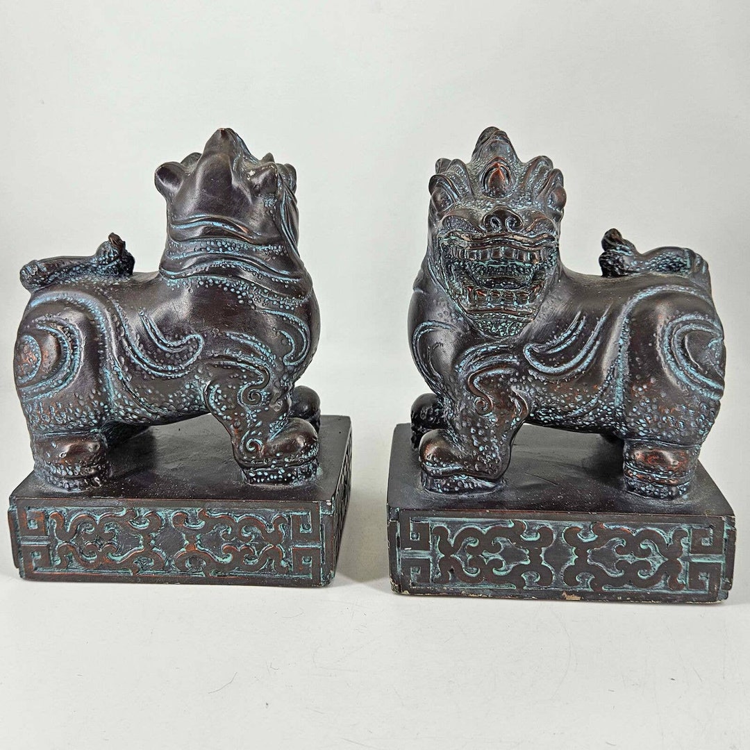 Pair of Chinese Foo Dogs Fu Lions Resin Asian Feng Shui - Etsy