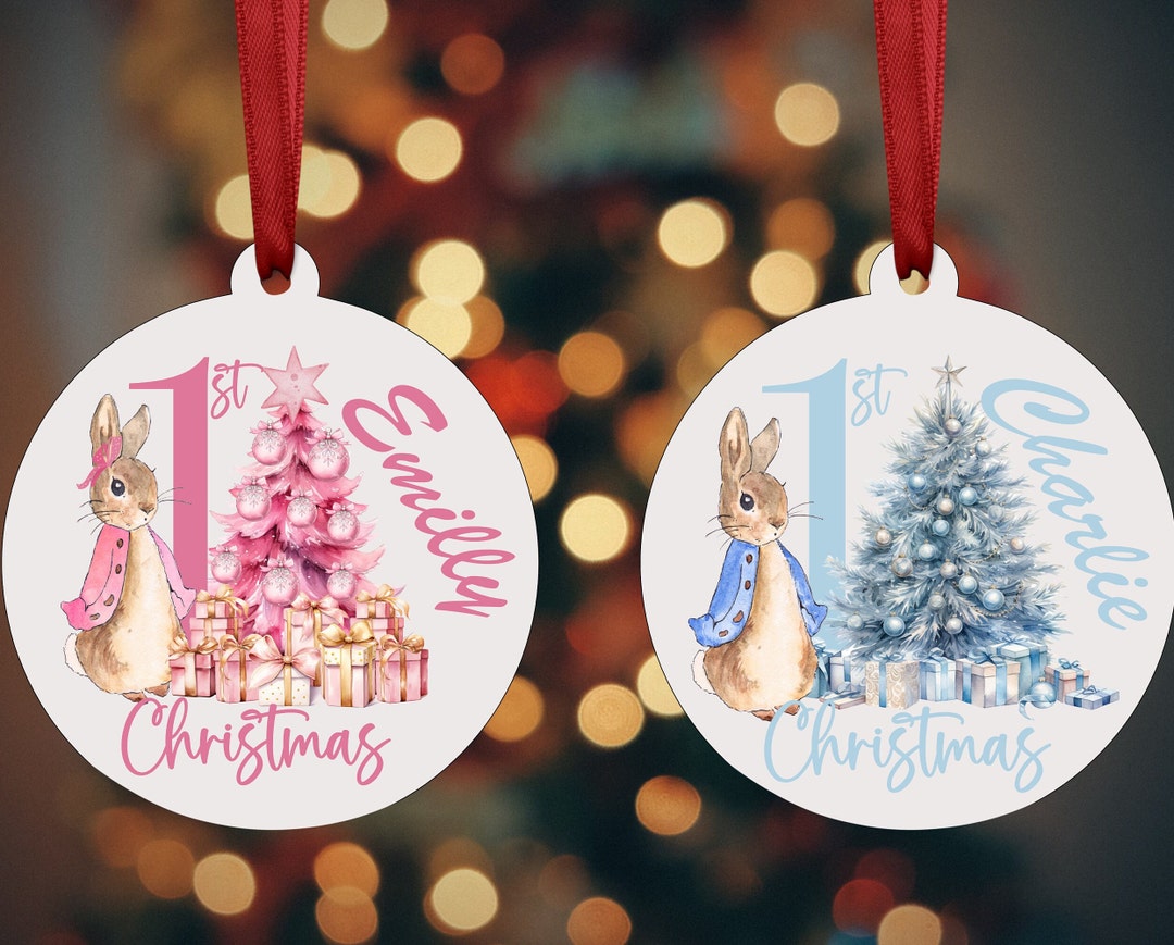 Personalised Christmas Bauble Baby First Christmas Rabbit 2025 for Boy ...
