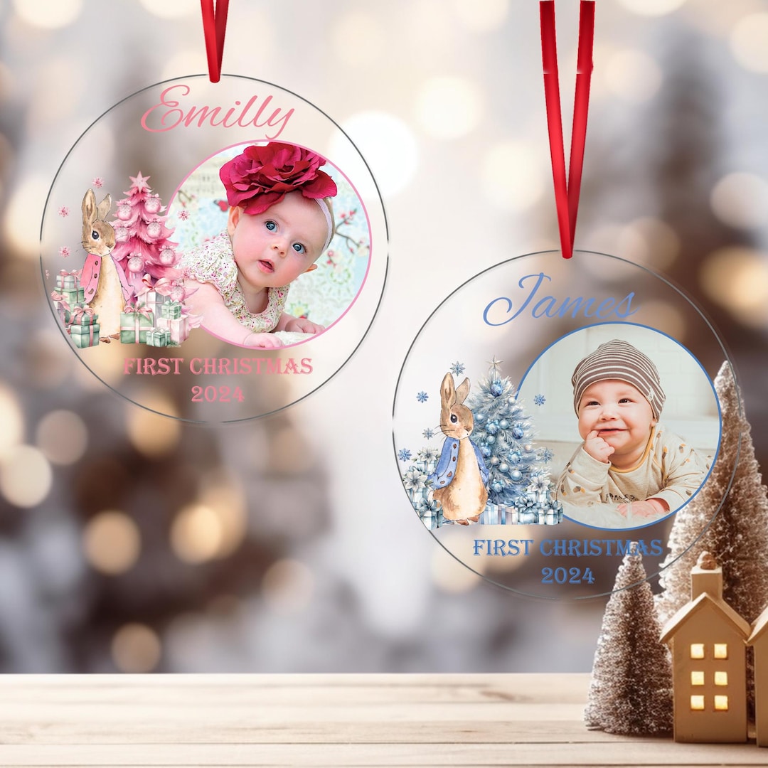 Personalised Baby First Christmas Tree Bauble Ornament Decoration Photo ...