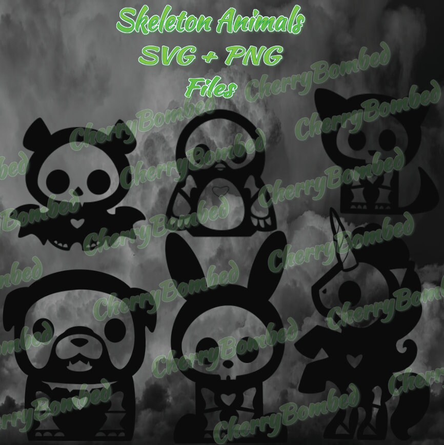 Skeleton Animal Chibis PNG SVG File Bundle - Etsy