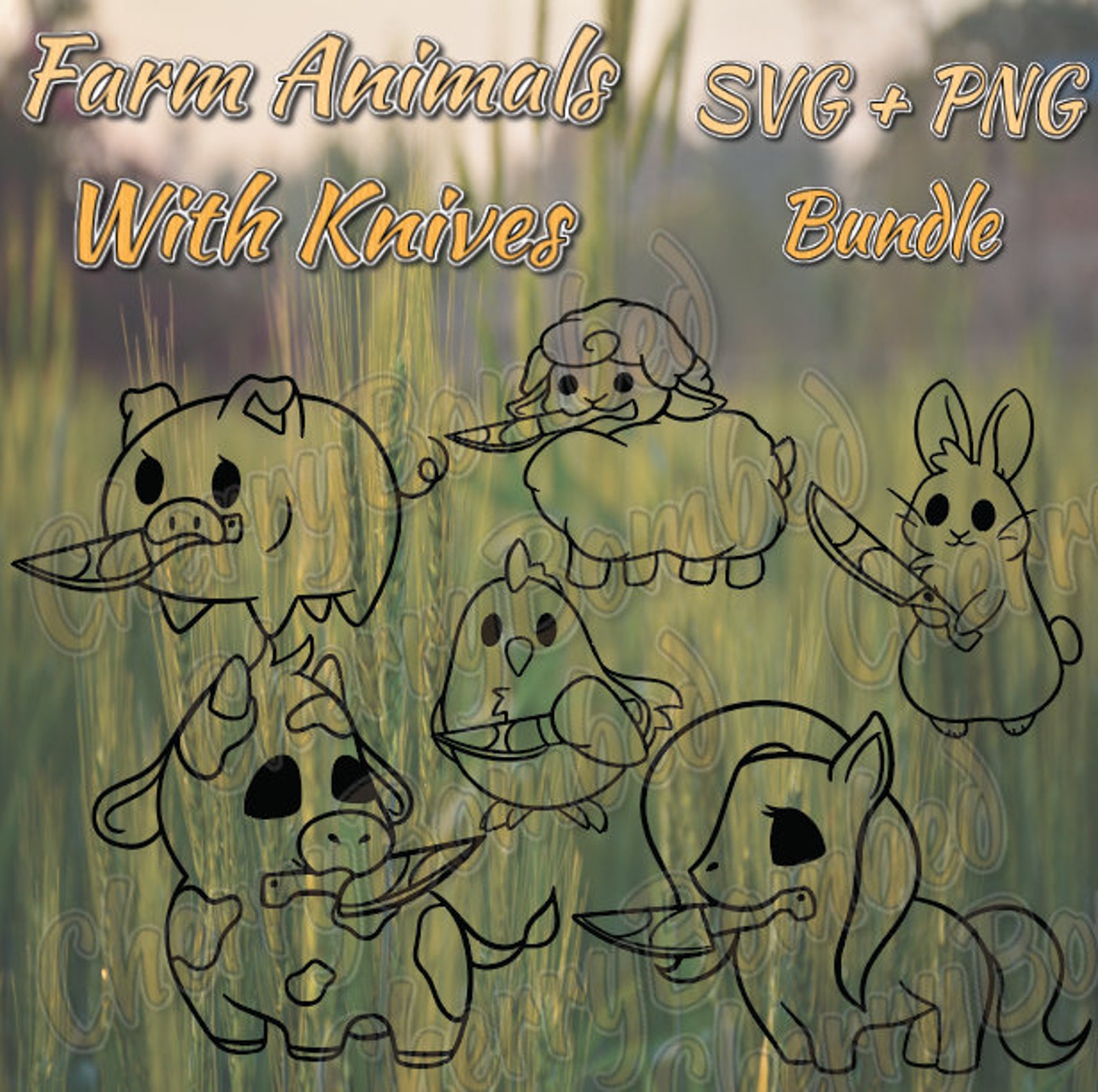 Chibi Farm Animals With Knives SVG PNG Bundle - Etsy