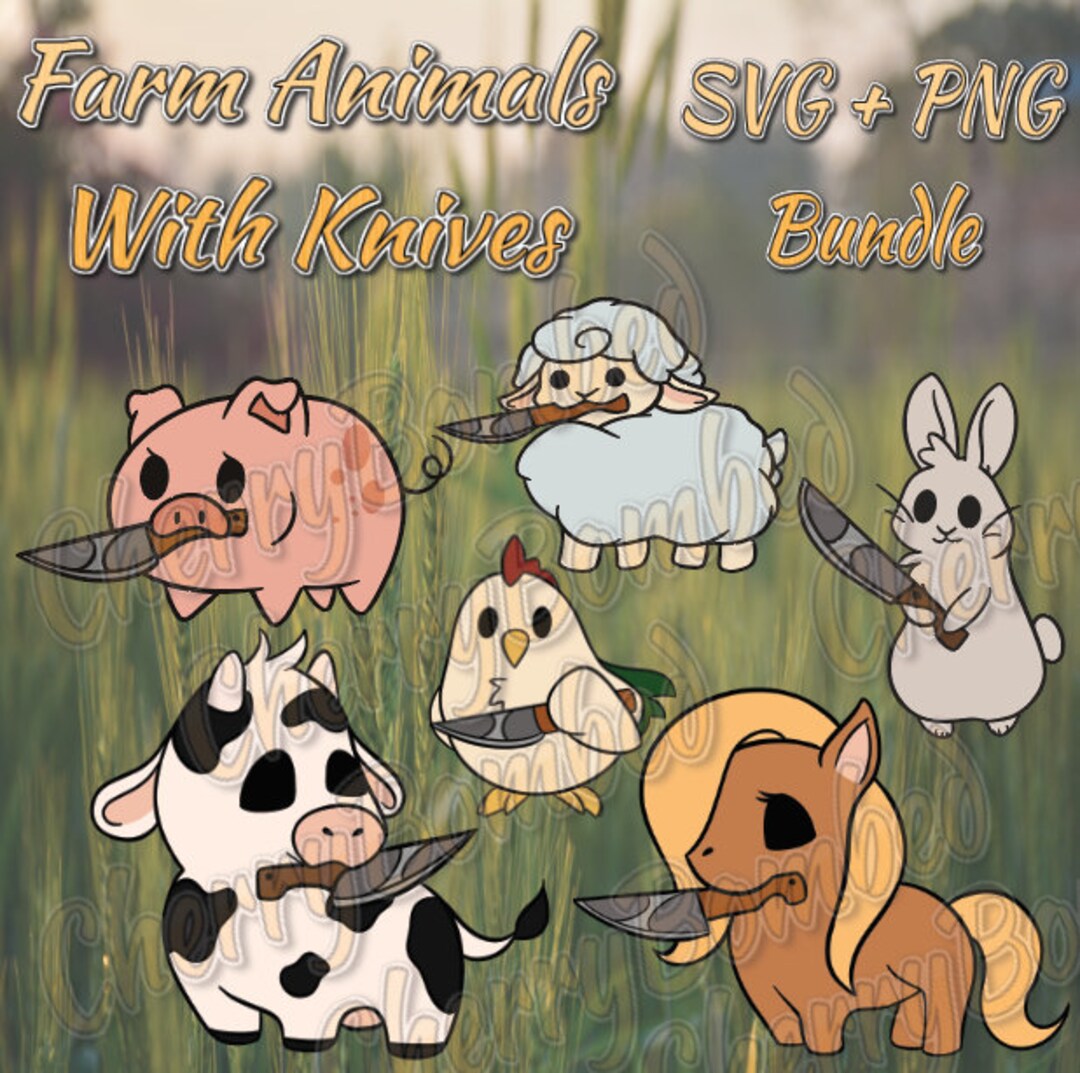 Chibi Farm Animals With Knives SVG + PNG Bundle - Etsy