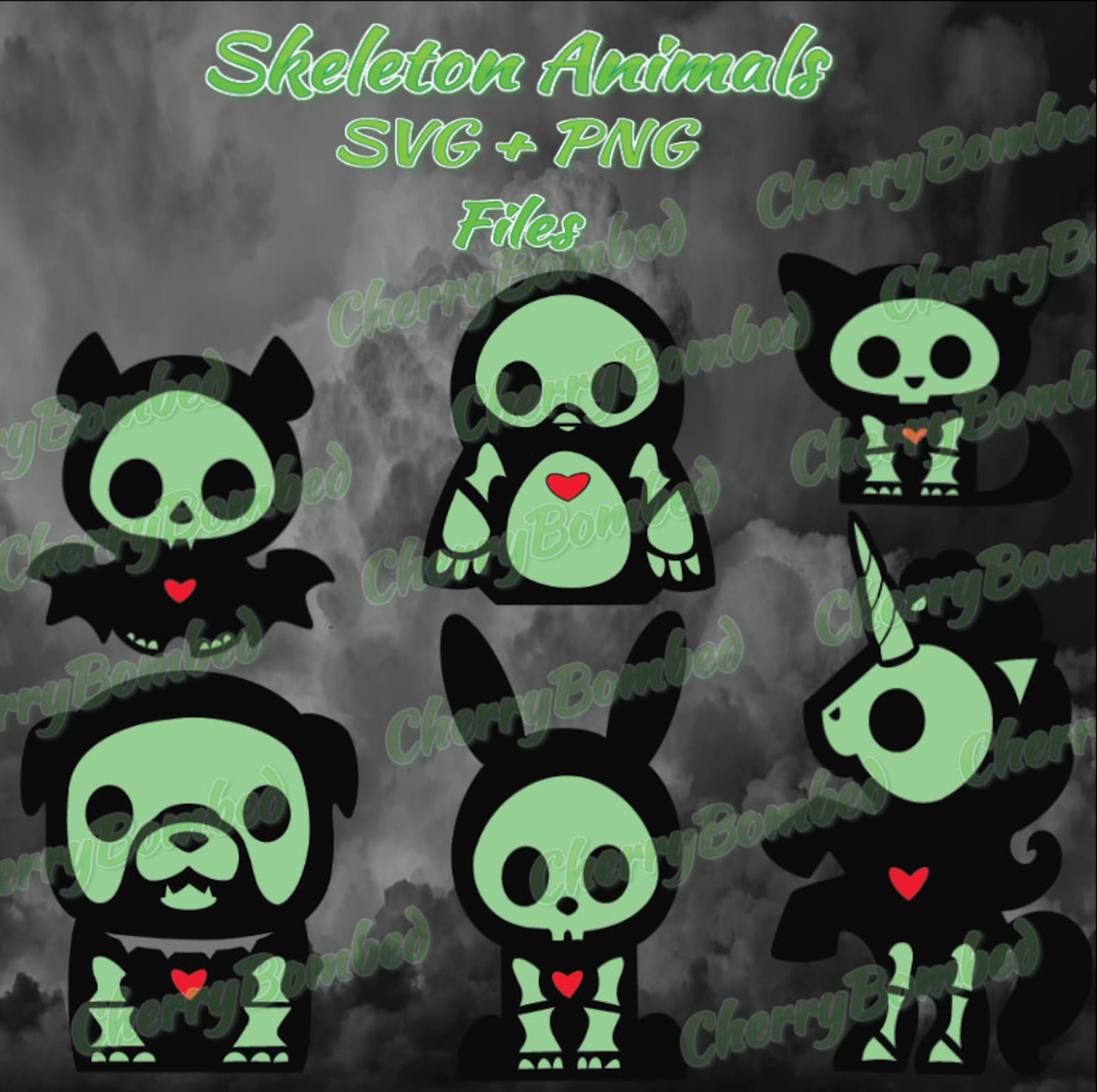 Skeleton Animal Chibis PNG SVG File Bundle - Etsy