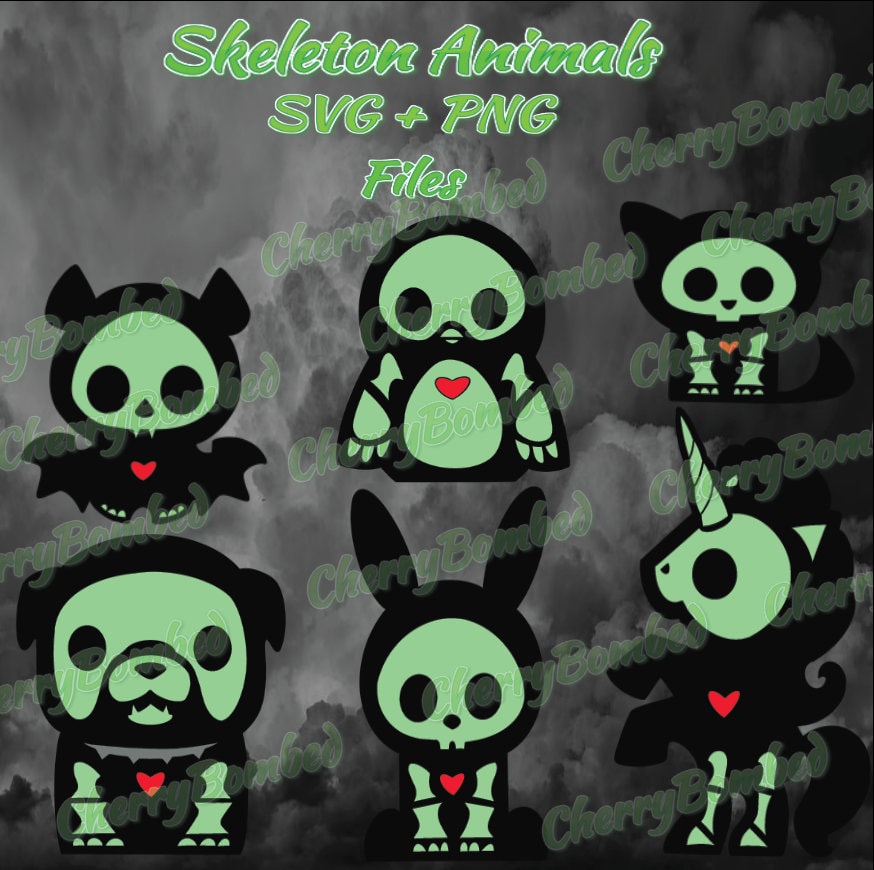 Skeleton Animal Chibis PNG SVG File Bundle - Etsy