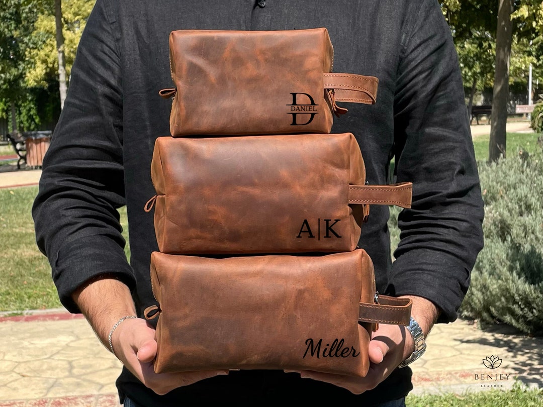 Custom Leather Groomsmen Gift, Monogrammed Dopp Kit, Engraved Toiletry ...