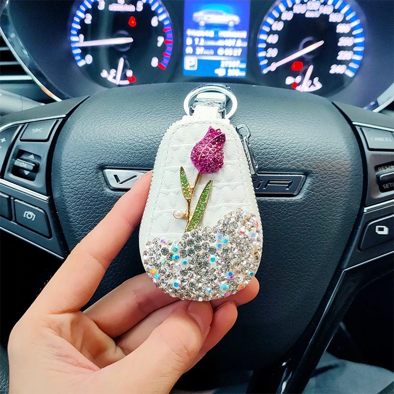 Flower Car Key Holder Storage Case Crystal Diamond Keychains Key Cover ...
