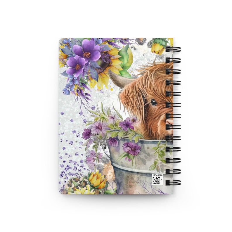 Cute Highland Cow Spiral Bound Journal - Cow and Wild Flowers Notebook ...